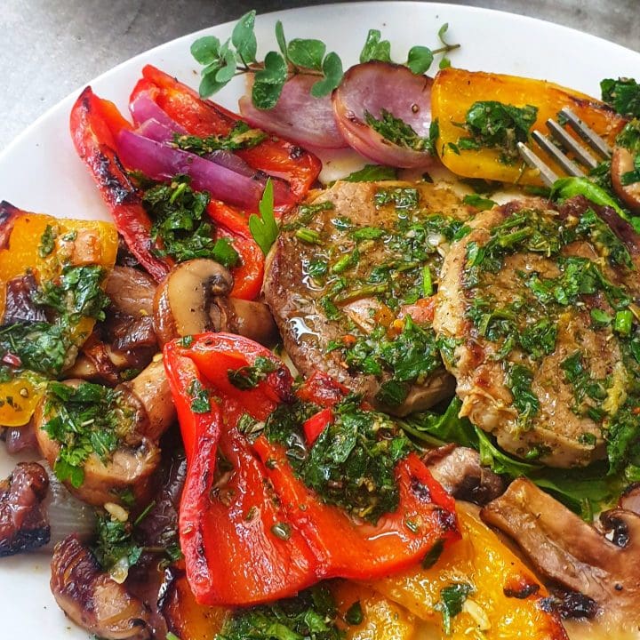 Super Delicious Roasted Vegetables and Sizzling Steak