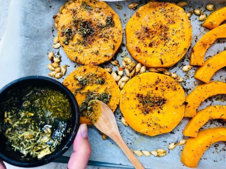 Oven Roasted Butternut With Toasted Fresh Herbs in Olive Oil